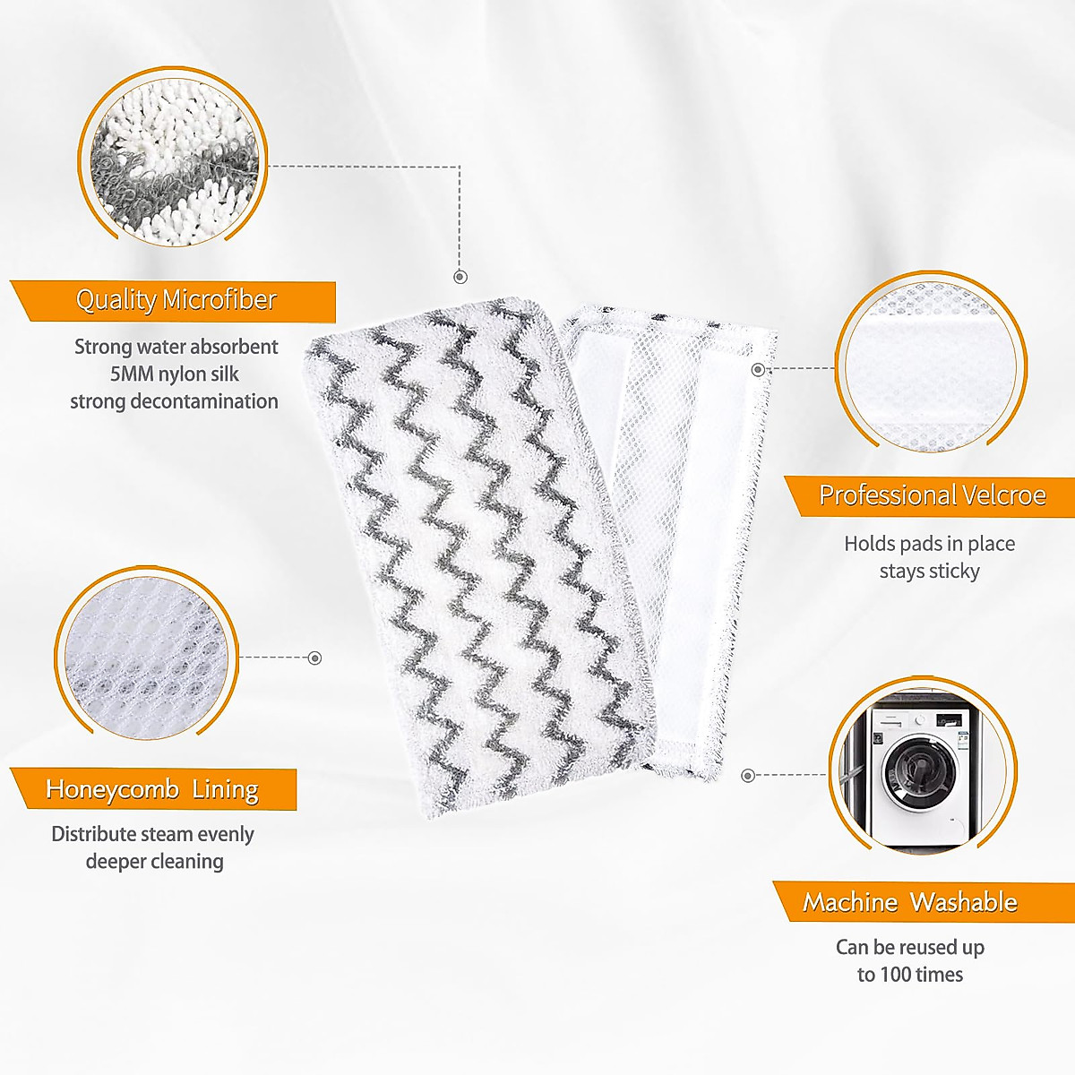 klaqian 2 Pack Steam Mop Pads for Shark S1000 S1000A S1000C S1000WM S1001C Replacement Steamer Mop Pads ，Washable Microfiber Mop Pads for All Hard Floors