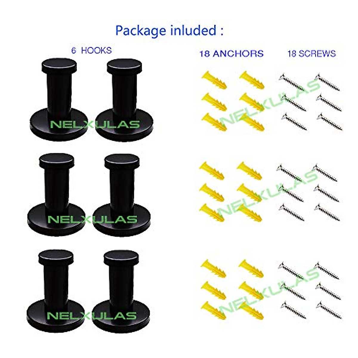 NELXULAS Classic Black Stainless Steel Single Super Heavy Duty Wall Mount Hook, Bath Towel Hooks, Coat Hanger (2", 6 PCS)