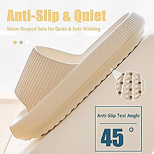 rosyclo Cloud Slides for Women and Men, Pillow House Slippers Super Soft Comfy Non-Slip Massage Bathroom Shower Shoes Cloud Cushion Slide Sandals for Indoor Outdoor, Size 8 7.5 8.5 Tan Beige Nude