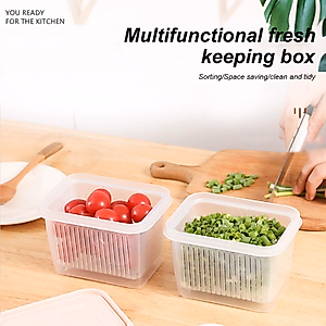 GIFZES Fruit Storage Containers for Fridge, Fruit Vegetable Produce Saver Containers Fridge Organizers with Airtight Lid & Colander, BPA-Free Vegetable Storage Lettuce Keepers for Refrigerator White