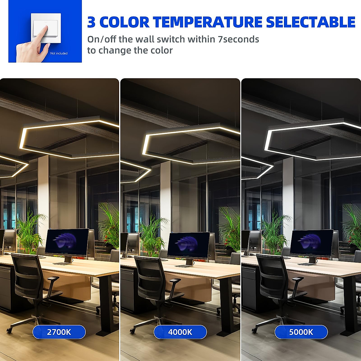 Barrina LED Hexagon Light, DIY Linear Light, Dimmable Hanging Shop Light, 2700K 4000K 5000K Color Changing, Linkable Office Light Fixtures, Seamless Connection, 5568-0-10V Series