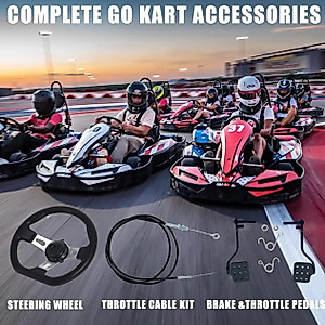 Go Kart Brake and Throttle Pedals with Steering Wheels,71" Cable with Return Springs Kit with Gloves, Kart Accessories for 196cc 6.5hp Road Rocket Carter Kart Vintage Cart Racing Drift Trike
