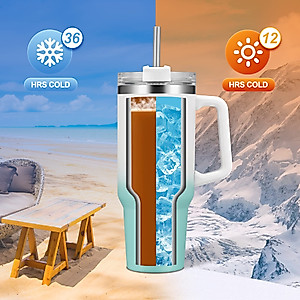 WAPEST 40 oz Tumbler with Handle - Insulated Tumbler with Straw Lid - Stainless Steel Insulated Water Bottle Travel Coffee Mug - Keeps Drinks Cold up to 36 Hours, BPA Free - White&Blue
