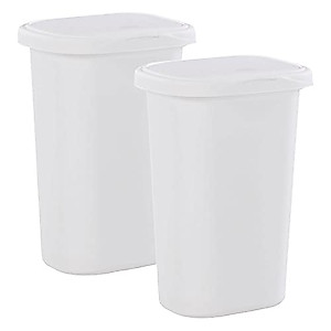 Rubbermaid 13.25 Gallon Rectangular Spring-Top Lid Kitchen Wastebasket Trash Can for Tall Trashbags, White (2 Pack)