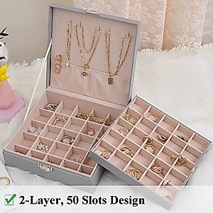 misaya Earrings Jewelry Box Women 50 Slots Jewelry Organizer, Earring Holder Box for Earrings Rings Necklace, Gift for Women, Mother, Grey