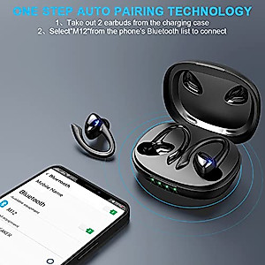 Wireless Earbud, Bluetoth 5.1 Earbud Wireless Earphones with Detachable Earhook, HiFi Sound Noise Cancelling Bluetoth Earphones with Mic, 35H Playtime, IP7 Waterproof Headphones for Sport, Black
