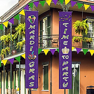 Mardi Gras Purple Banner Masquerade Carnival Banner Mardi Gras Porch Sign Hanging Banner for Mardi Gras's Eve Party Supplies Home Decorations
