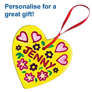 Baker Ross EV5425 Hanging Ceramic Heart Ornaments - Pack of 5, for Kids to Paint, Decorate and Display. Great for at Home Art Crafts
