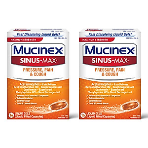 Mucinex Sinus-Max Max Strength Pressure, Pain & Cough Liquid Gels 16 ea ( Pack of 2)