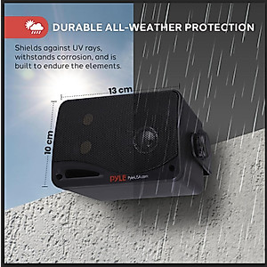 Pyle Outdoor Waterproof Wireless Bluetooth Speaker - 3.5 Inch Pair 3-Way Active Passive Weatherproof Wall, Ceiling Mount Dual Speakers System w/Heavy Duty Grill, Patio, Indoor Use PDWR42BBT (Black)