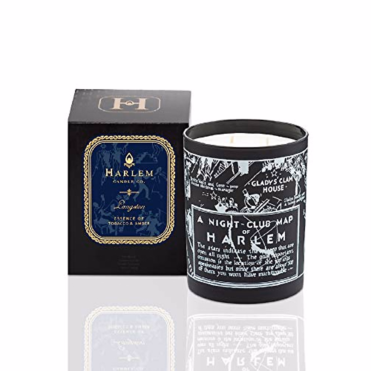 Harlem Candle Company Langston Nightclub Map of Harlem, Scented Candle, Double Wick, 12 oz Black Glass Jar, Soy Wax, Gift Box, Scents of Clove, Vanilla, Jasmine, Sandalwood and Amber