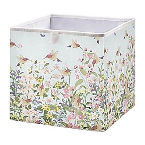 FUGIDOG 11x11x11 inch Fabric Storage Bins Flowers Hummingbirds Foldable Storage Cubes Baskets with Handles Clothes Toys Storage Box for Nursery Closet Shelves Organizer