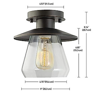 Globe Electric 64846 1-Light Semi-Flush Mount Ceiling Light, Oil Rubbed Bronze, Clear Glass Shade, Ceiling Light Fixture, Light Fixtures Ceiling Mount, Bedroom Lights for Ceiling, Dining Light Fixture