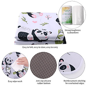 ChicMoments 59'' Huge Toddlers' Highchair Splat Mat, Panda Non-Slip Baby Place Mat, Kids' Leakproof Splash Spill Floor Mat with 2 Rolls Bamboo Clean Cloth (59 * 59‘’/150 * 150cm, Panda)
