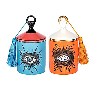KESHENG Modern Decorative Jar Ceramic Vanity Bathroom Canister Holder Storage Box for Jewelry Cotton Balls,Bath Salts, 2 Pack, Blue/Orange