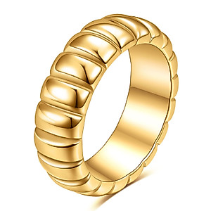 MYNENEY Thick 14K Gold Plated Stackable Signet Ring Filled Chunky Eternity Wedding Statement Band Rings for Women