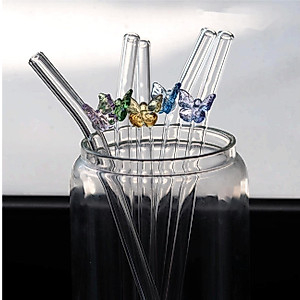 5pcs Butterfly Glass Straws Reusable Bent Drinking Straw 3D Butterfly on Clear Straws for Juices,Milk,Cocktails
