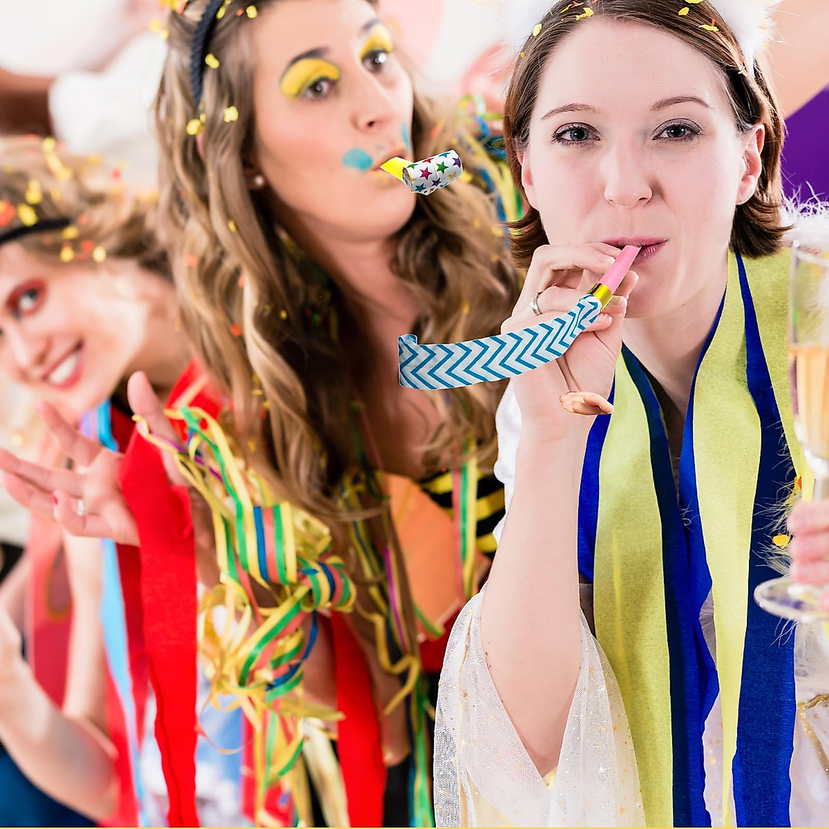 Skylety 20 Pcs Blowouts Noisemakers Funny Birthday Halloween Blowouts Blow Horns Colorful Noisemakers Whistles Noise Makers for 2024 Birthday Halloween Fall Christmas Wedding Party Supplies