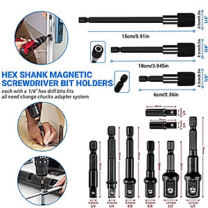 32pcs Flexible Drill Bit Extension Set, Rotatable Joint Socket 1/4 3/8 1/2 Inch Hex Socket Adapter, 105°Right Angle Drill Attachmen, Bendable Drill Bit Extension Screwdriver Kit with a Box (Black)