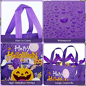 PERFQU 6 Pcs Halloween Goodie Bags - Large Happy Halloween Party Favor Bags, Non-Woven Halloween Tote Goody Candy Gift Bags with Handles for Halloween Themed Trick or Treat Party Favors Supplies