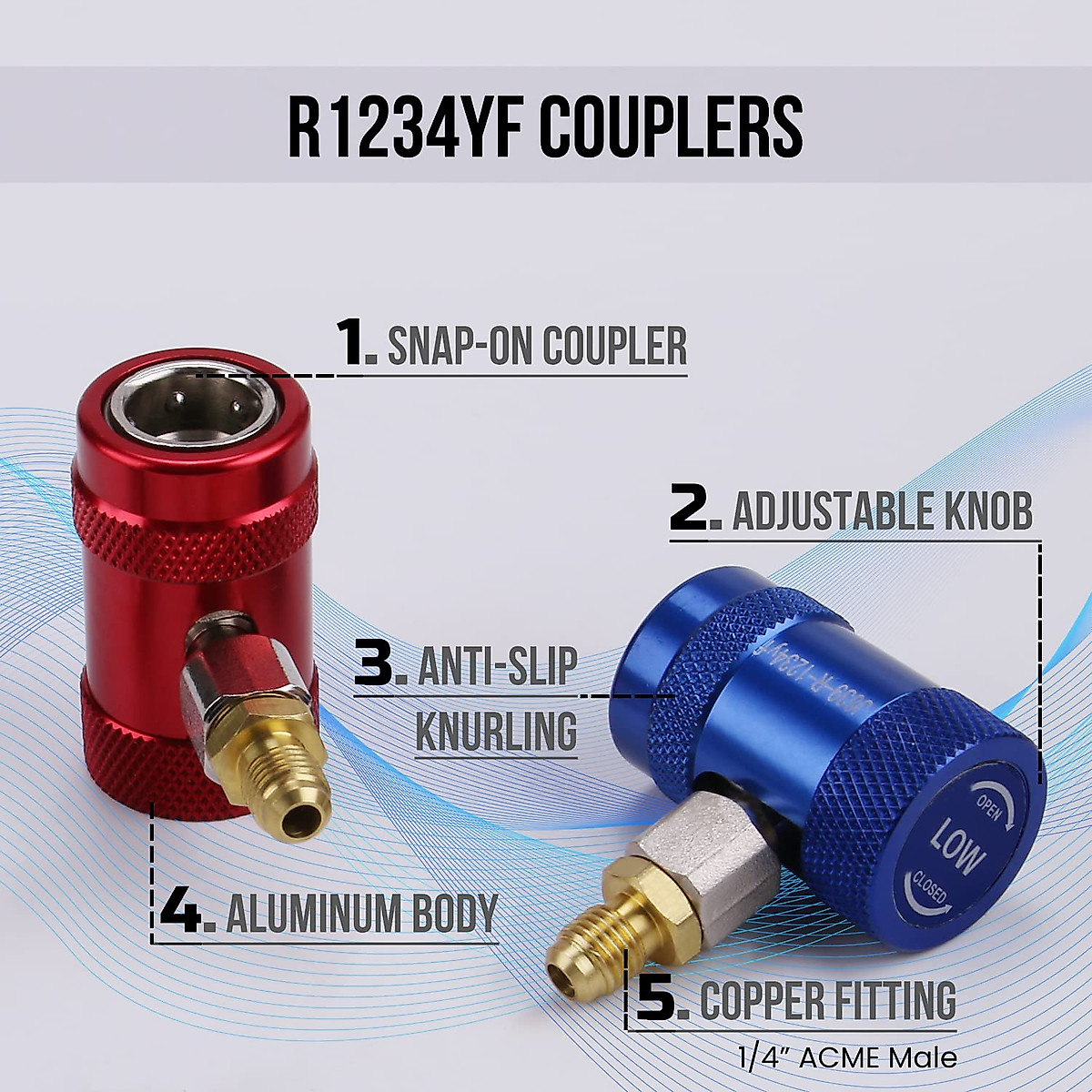 Lichamp Car A/C R1234YF Adapter with Self Sealing Can Tap, AC R1234 Quick Couplers Connectors Kit