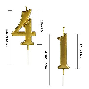 Gold 14th & 41st Number Birthday Candles for Cake Topper, Number 14 41 Glitter Premium Candle Party Anniversary Celebration Decoration for Kids Women or Men
