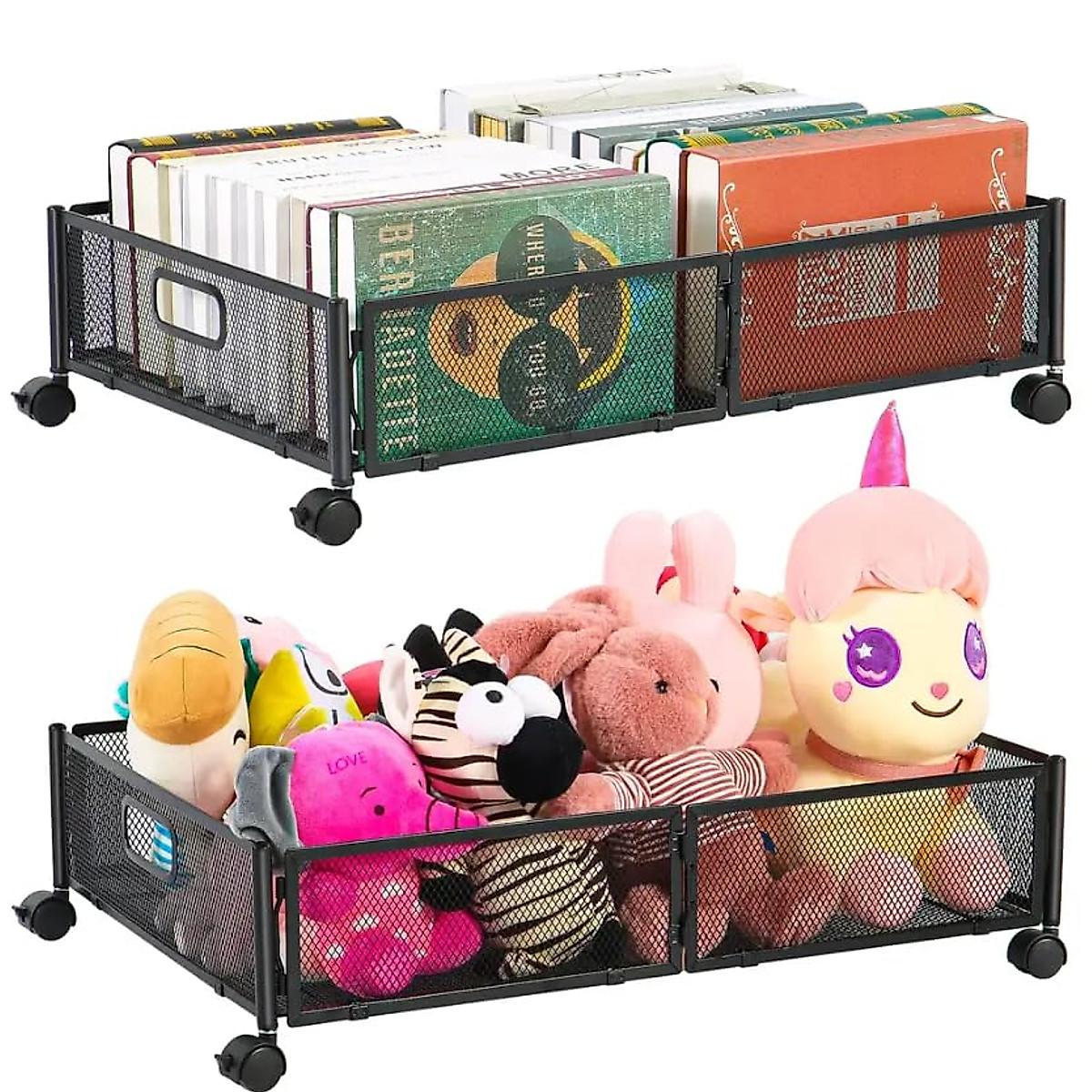 Pack of 2 Under Bed Storage Containers, Foldable Storage Organization with Handles Under Bed Storage Bins Drawer