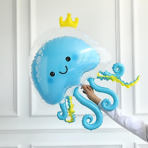 Under the Sea Party Decoration,162Pcs Mix Sky Royal Blue Balloon Arch Kit with Bubbles Starfish Octopus Jellyfish Foil Balloon for Sea Animal Ocean Theme Birthday Baby Shower Beach Pool Party Supplies