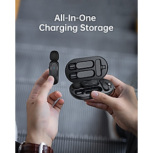 HCZ Wireless Lavalier Microphone for iPhone iPad with Charging Case, Plug-Play 7-Hour Battery, Noise Cancellation, 2 Pack Wireless Lapel Mic for Video Recording Podcast Vlog YouTube