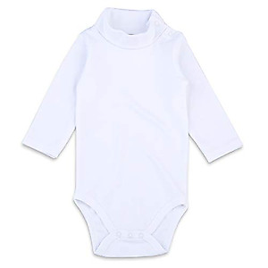 DEFAHN Baby Turtleneck Bodysuit Long Sleeve Boy Girl Solid Cotton Jumpsuit Outfit 18-24 Months, 2 Pack