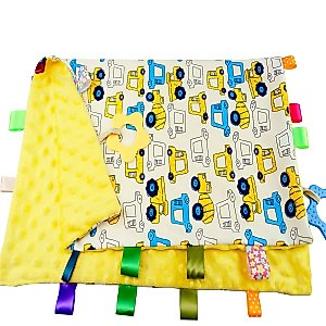 1 PC Yellow Car Big Size Baby Tag Blanket, Soft Baby Security Label Blanket, Taggy Blanket for Toddler Gift(21.7x17.7)