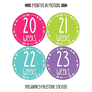 Months In Motion Pregnancy Weekly Belly Growth Stickers - Week to Week Pregnant Expecting Photo Prop - Maternity Keepsake - Baby Bump - Large Set of 36 Weekly Photo Sticker