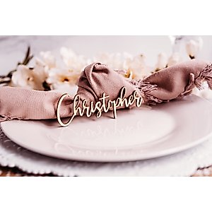 Customized Wooden Name Tags for Place Setting, Personalized Place Cards for Weddings, Bridal Showers and Events, Cursive Laser Cut Seating Cards