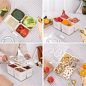 Fridge Storage Containers for Fruits and Vegetables Reusable 4 Removable Basket Fridge Organizers and Storage with Handle Produce Saver Fresh Keeper Bin Basket with Lids & Removable Drain Tray