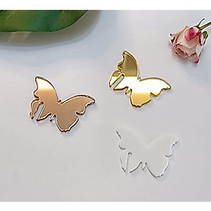 XIAOYUE 20pcs of Acrylic Drink Markers,Mirrored Butterfly Champagne Glass Markers,Blank Wedding Drink Charm,DIY Butterfly Place Names Wedding Favours (Rose Gold Mirror)