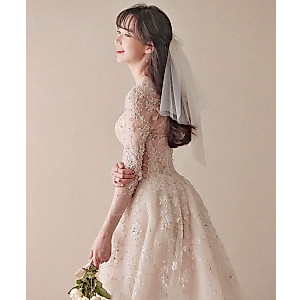 takemay Wedding Veil for Brides, Short White 2 Tier Tulle with Bow Hair Clip