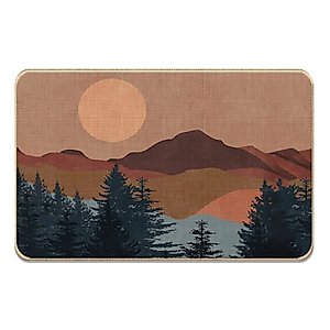 DOTAIN Bohemian Sun Sunset Sunrise Landscape Forest Mountain Doormat Door Mats Rug Decor,Mid Century Nature Door Mats for Home Entryway Front Door Porch Indoor Outdoor Entrance Decorations(17x30inch)