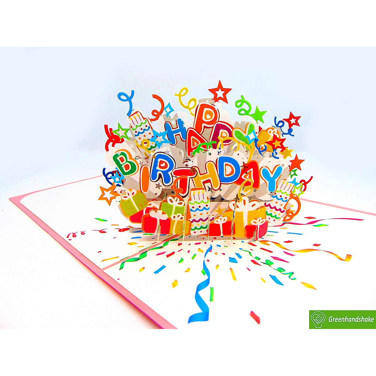 GREENHANDSHAKE Happy Birthday, Pop Up Card, 3D Popup Greeting Cards, for Birthday | 6" x 6"