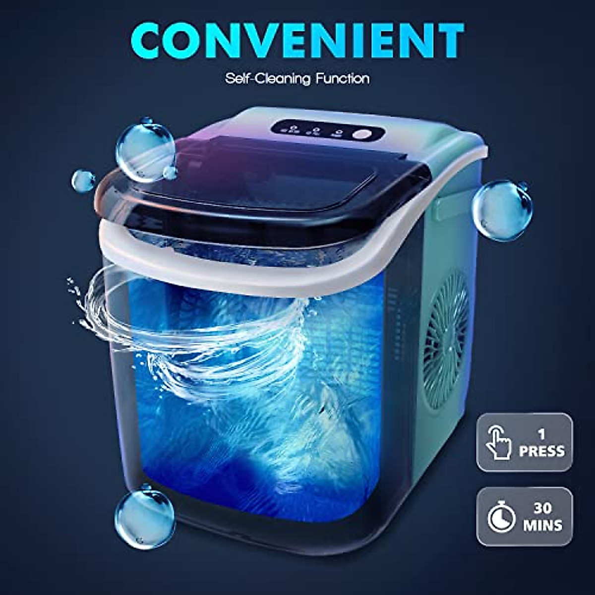 Ice Makers Countertop with Self-Cleaning, 26.5Lbs/24Hrs, 9 Cubes Ice Ready in 6 Mins, Portable Ice Maker with Ice Scoop/Basket for Home/Kitchen/Office/Bar, Green(with Handle)