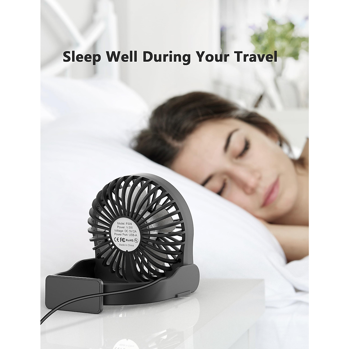 GRANDFAST Small Desk Fan, 3 Speeds Silent Travel Fan, Portable mini Desktop Fan, 180° Foldable Table Fan, USB Powered Cooling Fan for Bedroom Home Office Outdoor Trip