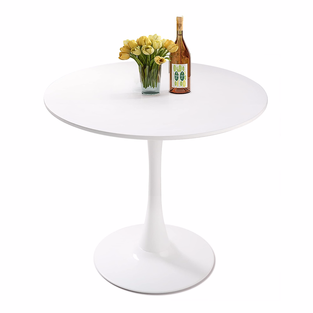 JAXPETY 31.5" Modern Round Tulip Table White Dining Table Mid-Century Leisure Table with Pedestal Base for Living Room Kitchen Coffee Shop Home Office