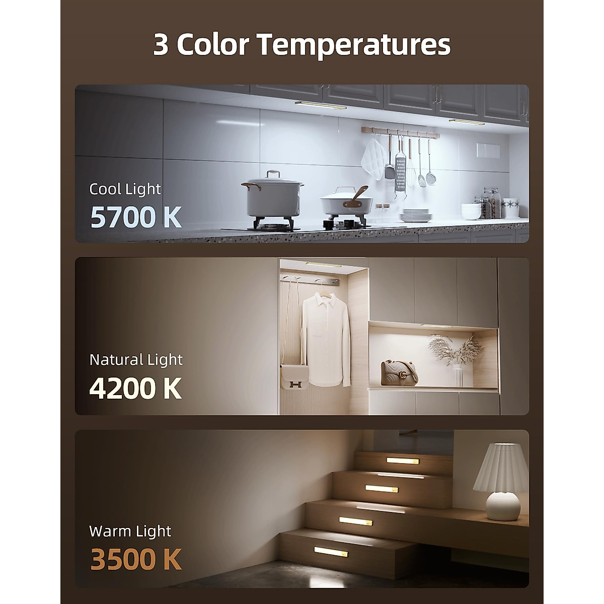 EZVALO Under Cabinet Lighting,52-LED Motion Sensor Cabinet Light Indoor,USB Rechargeable Wireless Closet Lights,3500K Dimmer Battery Powered Operated Night Lights for Bedroom,Wardrobe,Stairs (2 Pack)