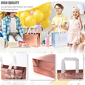JOHOUSE 16PCS Party Favor Bags with Handles, 12.6 x 5 x 11 Inch Large Reusable Gift Bags with Glossy Finish Gold Silver Rose Iridescent Non-woven Bags for Kids Birthday Wedding Party Favors