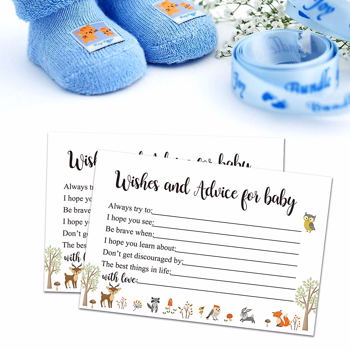 Giftideaworkshop 50 Woodland Baby Shower Wishes and Advice for The Mom-to-Be， Baby Advice Cards for Baby Shower Game，4X6 inch.