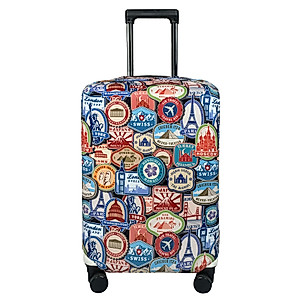 Explore Land Travel Luggage Cover Suitcase Protector Fits 31-32 Inch Case (Landmark Sticker, XL)