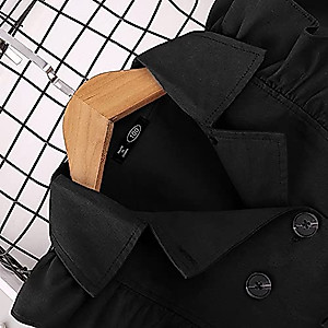 GLIGLITTR Toddler Baby Girl Fall Double Breasted Ruffle Trim Belted Trench Coat Winter Long Sleeve Casual Windbreaker Outerwear (Black, 18-24Months)
