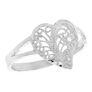 Sterling Silver Filigree Heart Ring, 1/2 inch, size 7.5