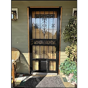 Grisham (Right-Handed) 36" x 80" Metal Tempered Glass Doors Embedded Dog Door and Screen Replacement, Security Front Door, Storm Door