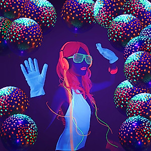 Sumind 50 Pieces Neon Glow Balloons Blacklight Reactive Fluorescent Mini Polka Dots Balloons Blacklight Party Balloons Glow in the Dark Neon Latex Balloons for Birthday Wedding Arch Party Decoration