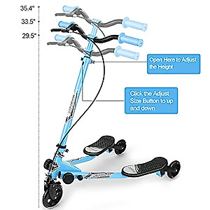 3 Wheels Swing Scooters Foldable Wiggle Drifting, 4-Level Adjustable Height Speeder Scooter for Boys (LED Blue)